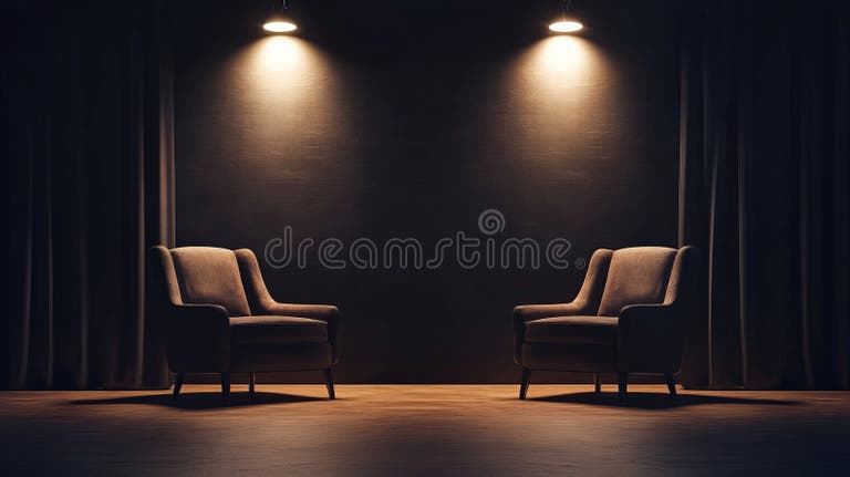 Interview Setup. Empty Chairs with Spotlight, Ready for Discussion ...