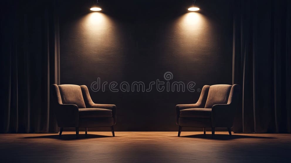 Interview Setup. Empty Chairs with Spotlight, Ready for Discussion ...