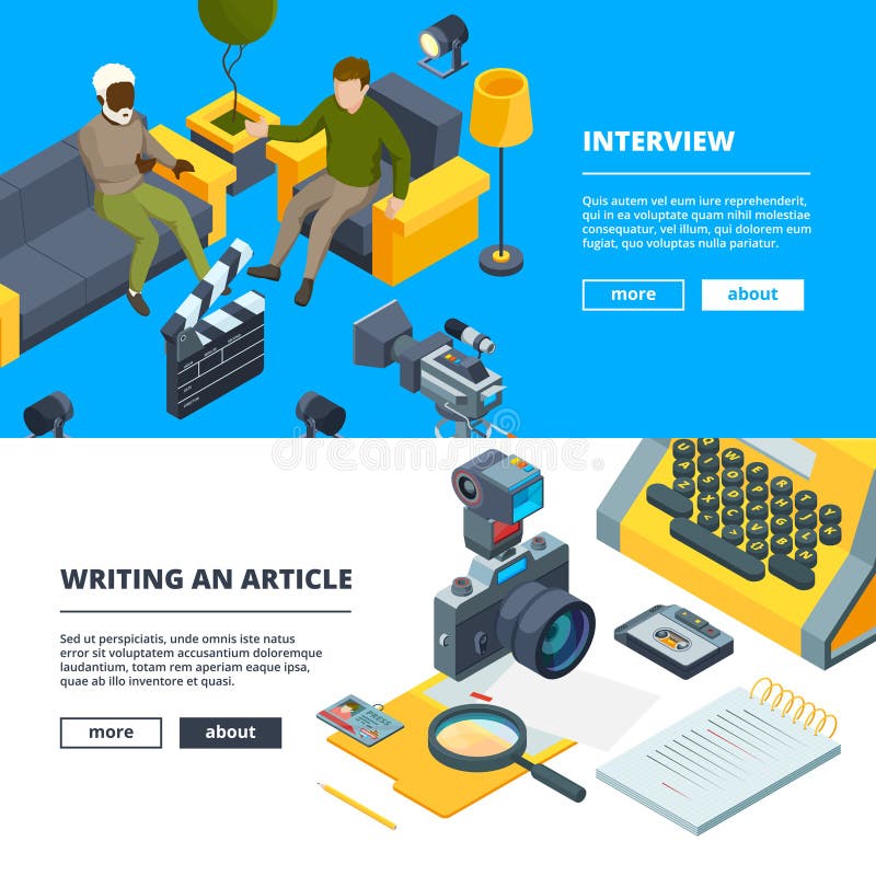 Interview in Studio. Banners Set of Making News Production Stock Vector ...