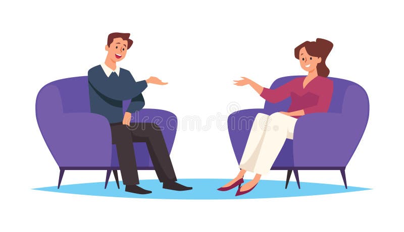 Interview, Two People Talking Sit in Armchairs, Flat Vector on White ...