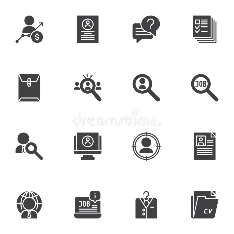 Job Interview Vector Icons Set Stock Vector - Illustration of filled ...