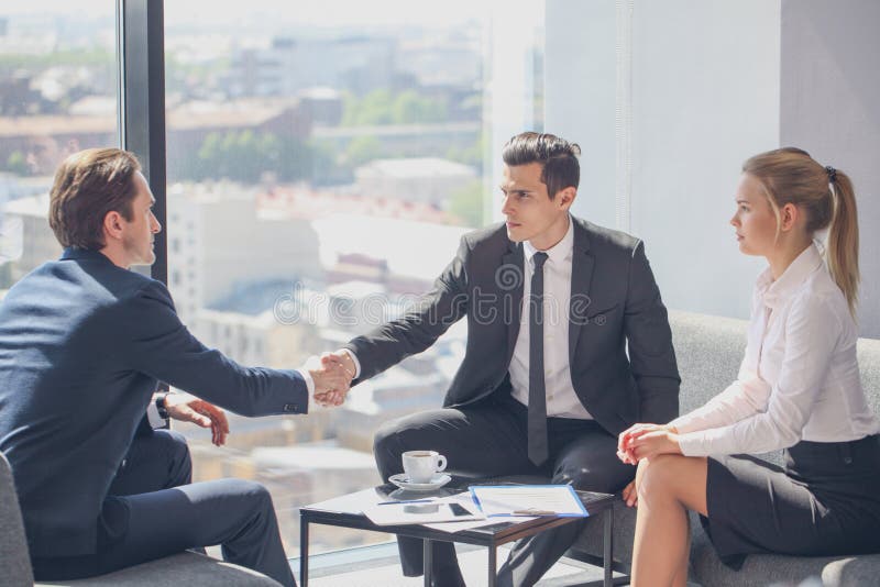 Handshake at job interview stock image. Image of deal - 169776443