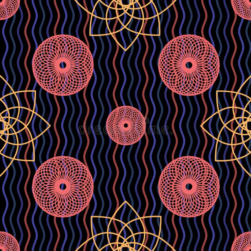 Interweaving Circles, Flowers and Wavy Grid Pattern Stock Vector ...