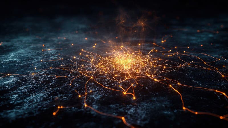 Interwoven Glowing Lines Illustrate Technology S Connection in a Dark ...