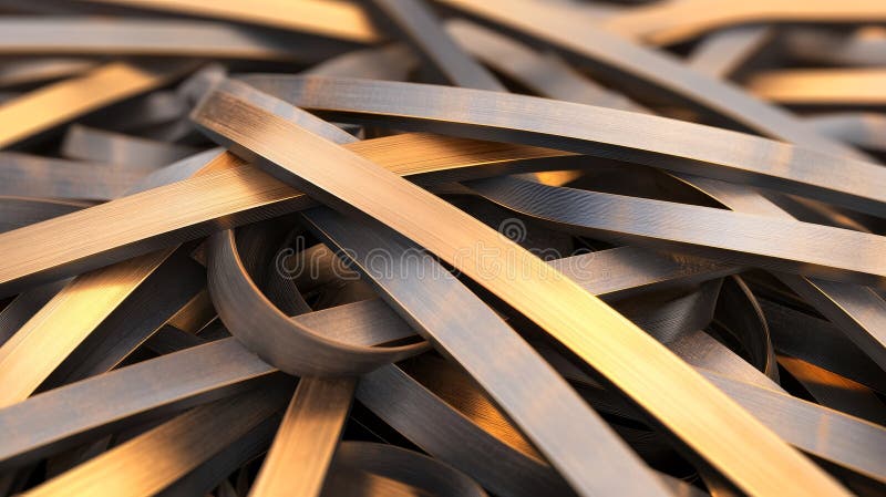 Interwoven Metal Strips Abstract Closeup of Tangled Gold and Dark Metal ...