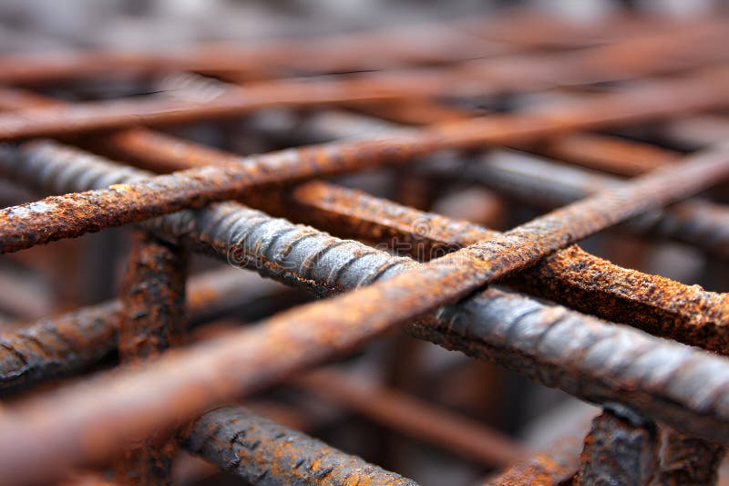 Rusty Rebar Grid Forming Strong Foundation for Construction Project ...