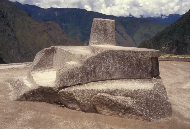 Intihuatana Stone at Machu Picchu, Peru. Stock Image - Image of inca ...