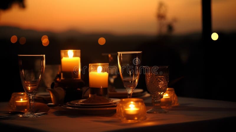 Intimate Candlelit Table at Twilight Stock Image - Image of serene ...