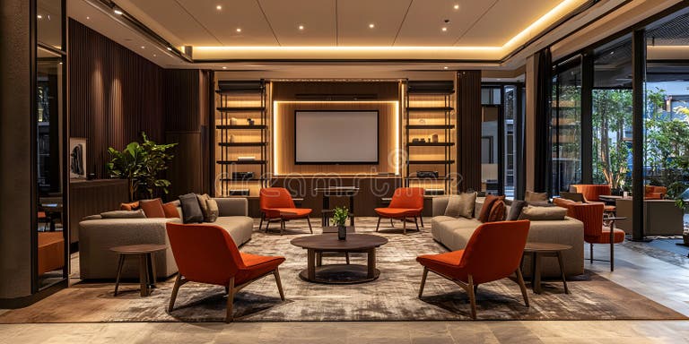 This Intimate Conference Space Features Stylish Seating and a Central ...