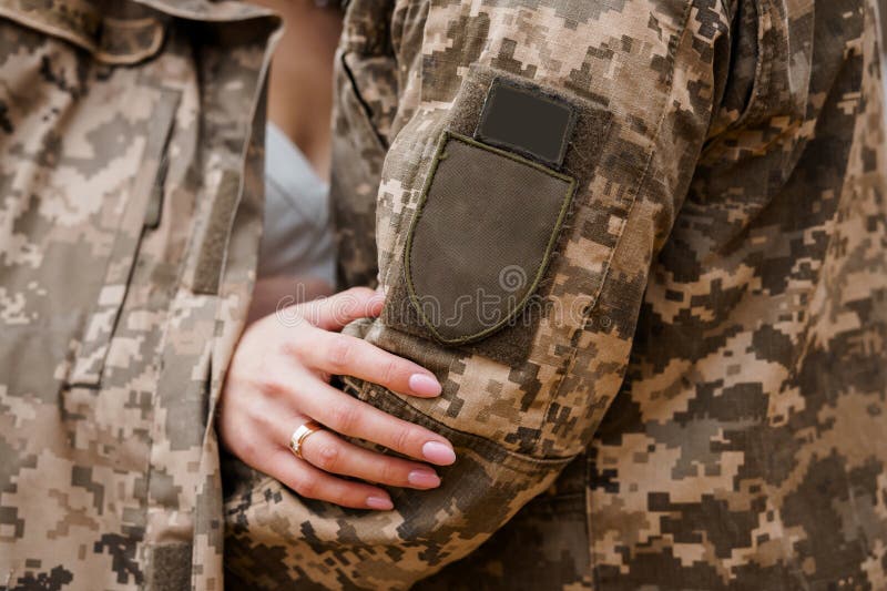 Intimate Connection between Soldier and Partner in Camouflage Uniform ...