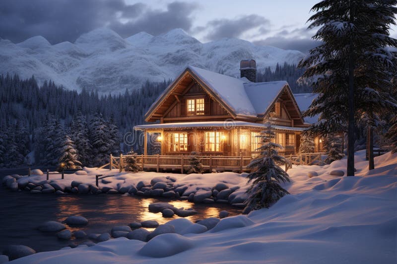 Intimate and Cozy Winter Cabin Scenes for Stock Illustration ...