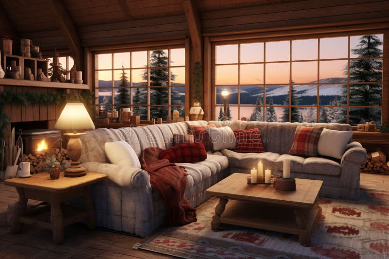 Intimate and Cozy Winter Cabin Scenes for Stock Illustration ...