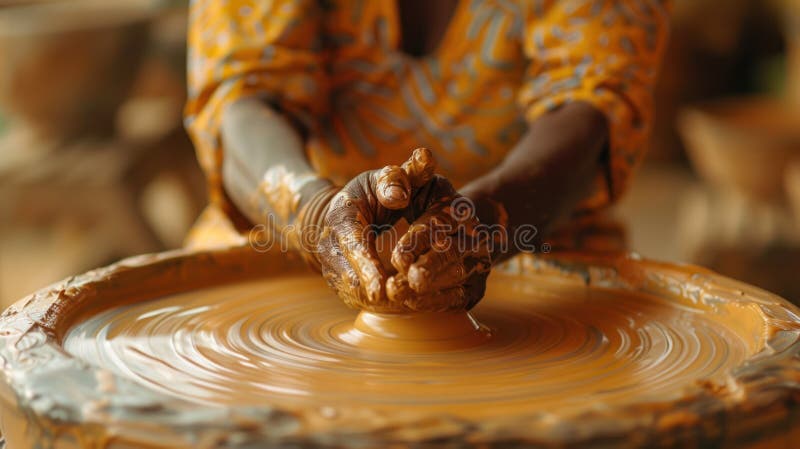 Intimate Craft of Potter Hands Molding Clay, Tactile Process of Shaping ...