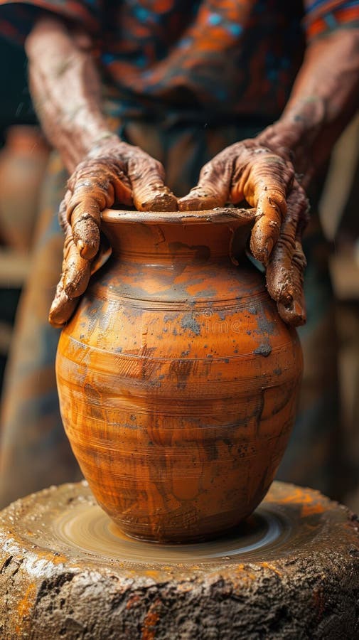 Intimate Craft of Potter Hands Molding Clay, Tactile Process of Shaping ...