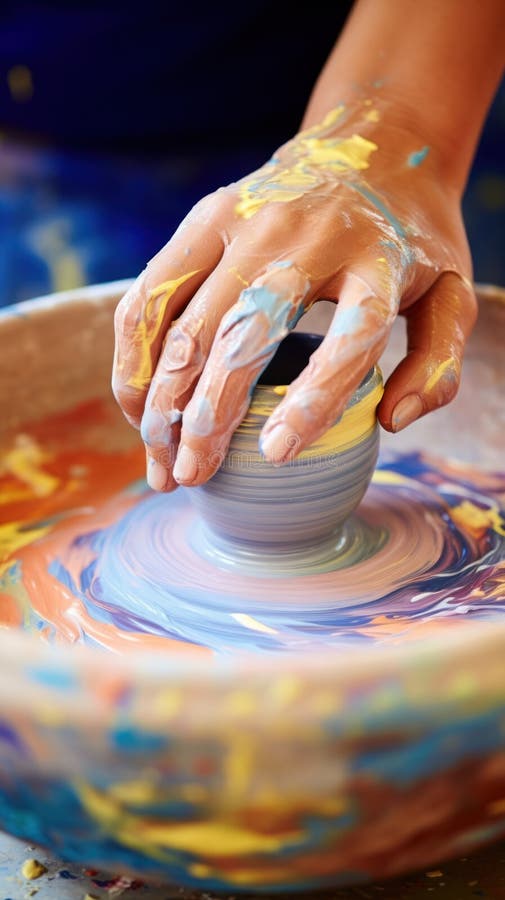 Intimate Craft of Potter Hands Molding Clay, Tactile Process of Shaping ...