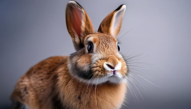 Intimate Gray Scale Portrait of a Fluffy Rabbit, Capturing the Softness ...