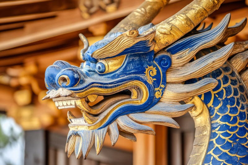 An Intimate Look at the Head of a Blue Eastern Dragon Statue Stock ...