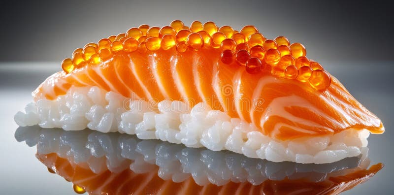 An Intimate Look at Salmon Roe Served on Rice, Accompanied by a Sushi ...