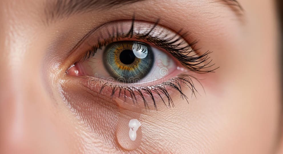 Emotional Close Up of Teardrop Falling from Intense Multicolored Human ...