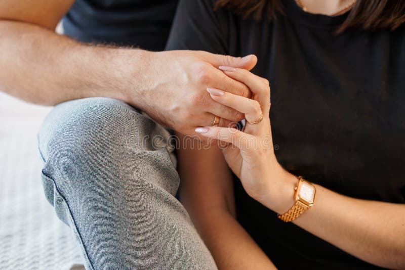 Intimate Moment of Connection between Two People Holding Hands Stock ...