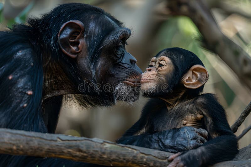 Intimate Moment between Two Chimpanzees in a Serene Setting. a Portrait ...