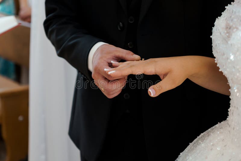 Intimate Moment of Wedding Ring Exchange Stock Image - Image of custom ...