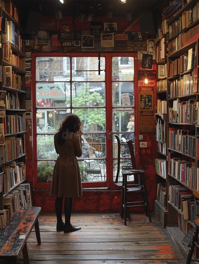 Intimate Poetry Cafe with a Stage and Book-lined Walls Stock ...