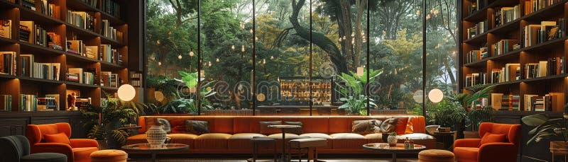 Intimate Poetry Cafe with a Stage and Book-lined Walls3D Render Stock ...