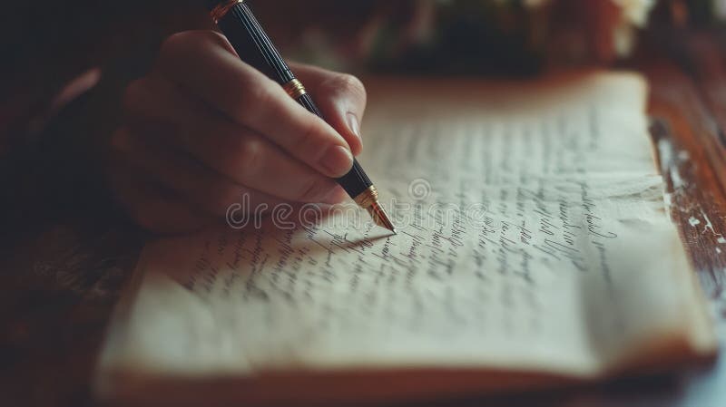 Intimate Poetry Writing Scene with Elegant Pen on Blank Page, Warm ...