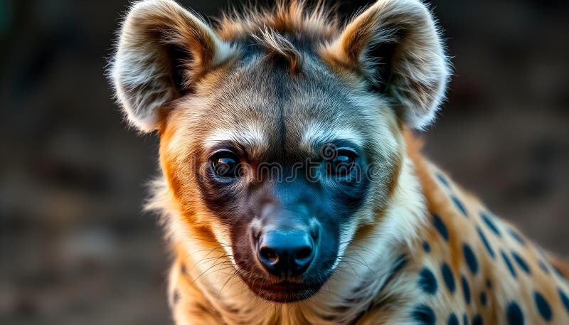 Intimate Portrait of Spotted Hyena with Unique Fur Patterns and Alert ...