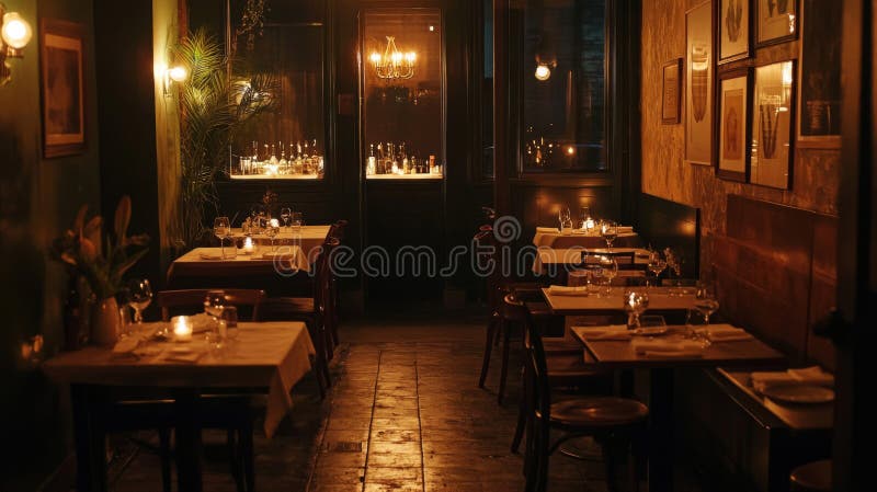 Intimate Restaurant Setting with Candlelight and Wine Glasses Stock ...