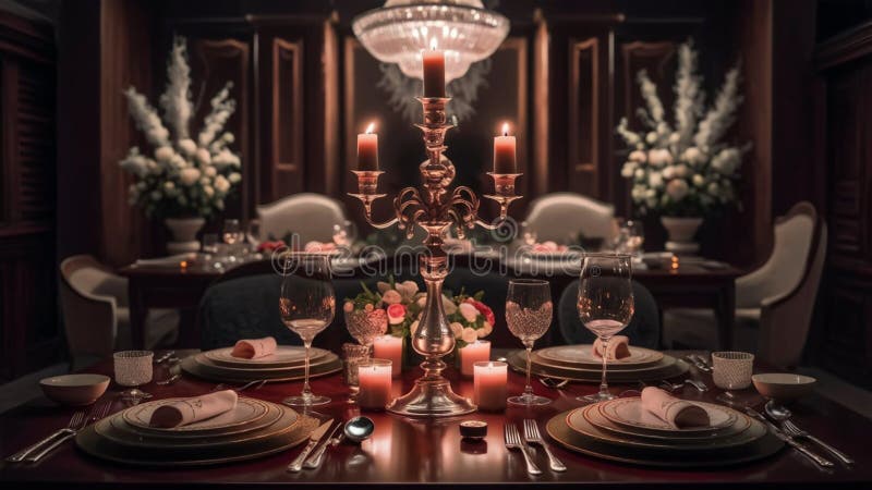 An Intimate, Romantic Dinner Setup with Candlelight, Fine Dining, and ...