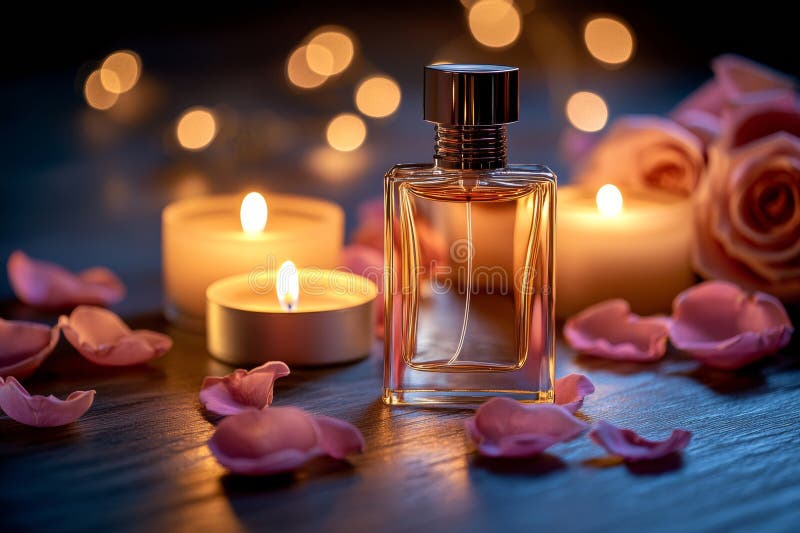 In an Intimate Setting, a Luxury Perfume Bottle Stands Elegantly Amid ...
