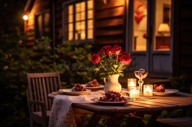 Intimate Setting for a Romantic Evening Dinner. AI Generated Stock ...