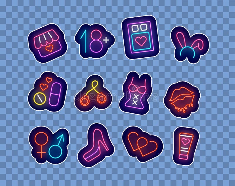 Intimate Store Neon Stickers Collection Social Media Emblem Set Sex