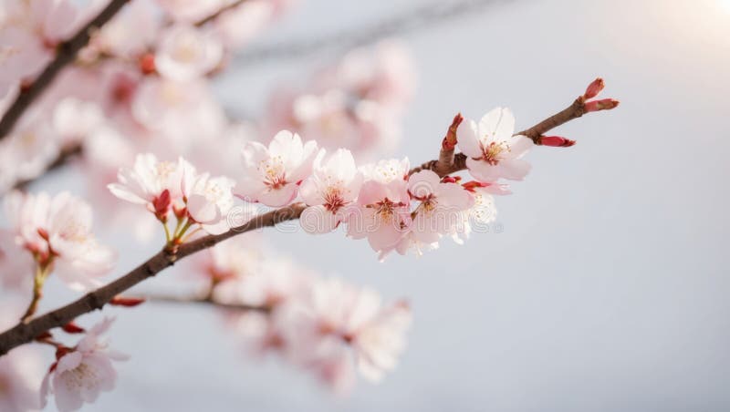 Intimate View of Cherry Blossom Branch Against a Clean White Backdrop ...
