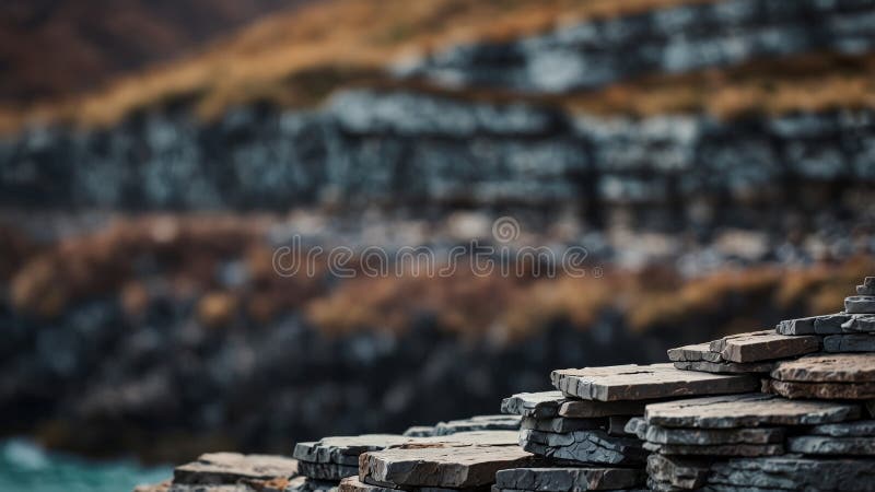 Intimate View of Slate Layers and Quartzite on a Coastal Cliff. Stock ...