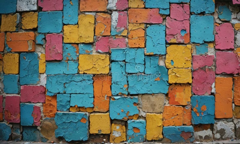 Colorful Painted Bricks on Wall Stock Illustration - Illustration of ...