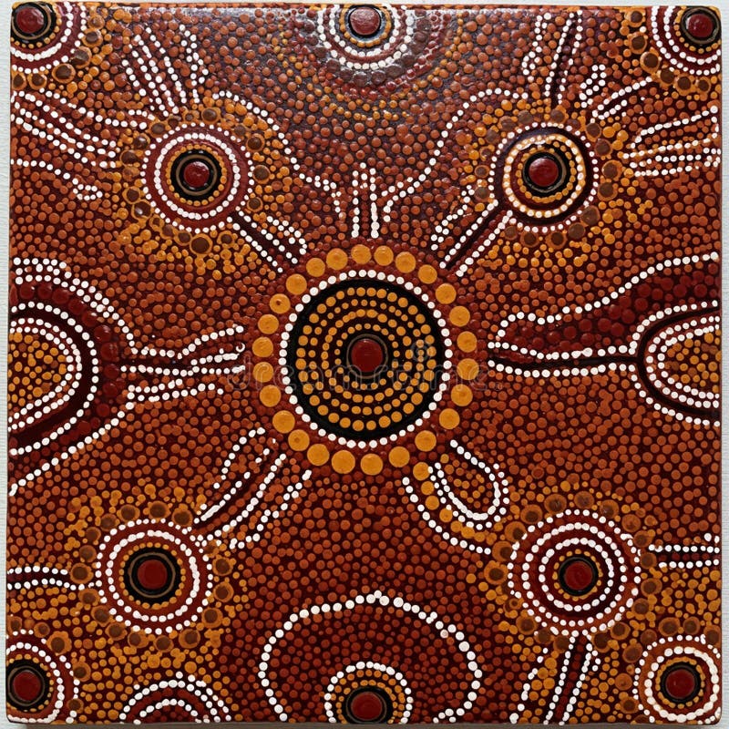 Intricate Aboriginal Dot Painting Featuring Circular Patterns Radiating ...