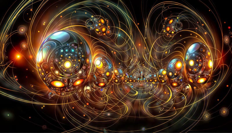 Intricate Abstract Art with Glowing Orange and Blue Shapes, Evoking ...