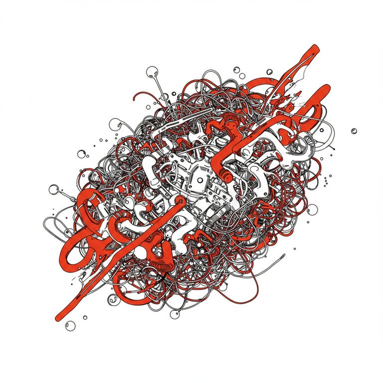 Intricate Abstract Composition Featuring a Dense Network of Tangled ...