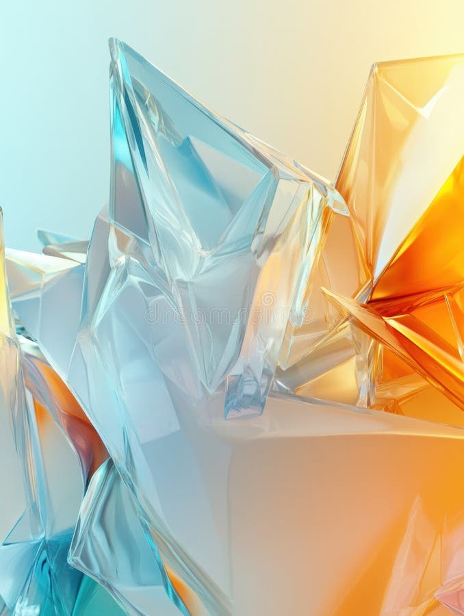 Intricate Abstract 3D Composition Featuring Translucent Shapes in Blue and Orange Hues ...