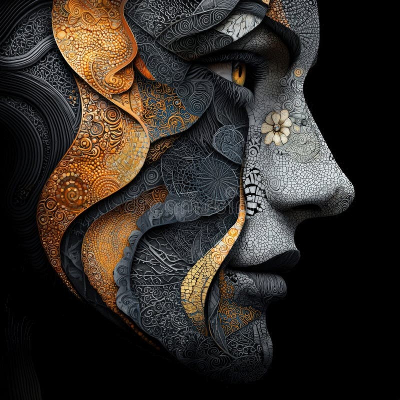 Intricate Abstract Face Design in Gold and Black Tones Showcasing ...
