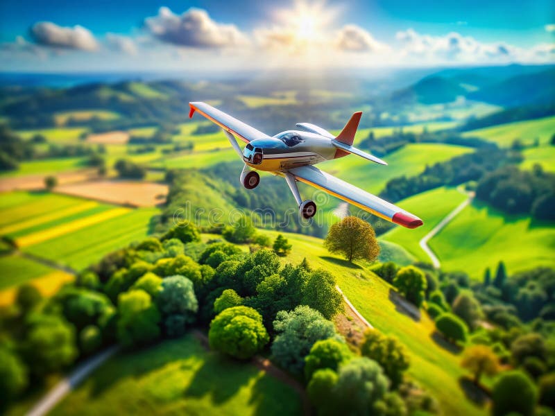 Intricate Aerial Perspective of a Miniature Airplanes Flight Path a ...