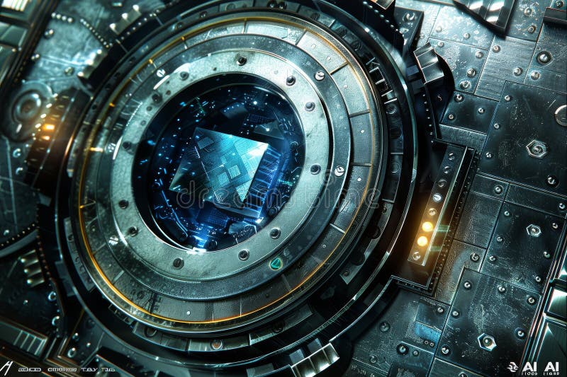 Intricate AI Core with Mechanical Gears and Data Circuits in a ...