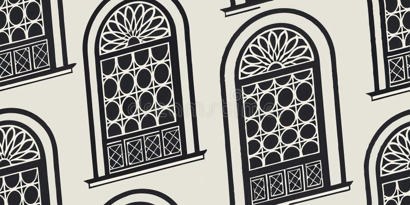 Intricate Arch Windows with Geometric Patterns on Light Background ...