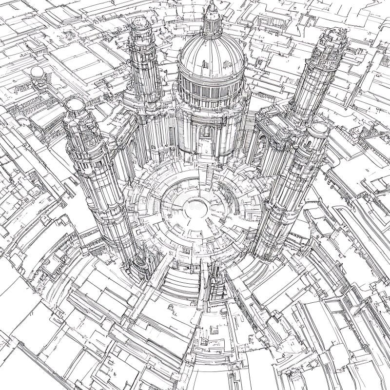 Intricate Architectural Coloring Book Illustration Stock Illustration ...