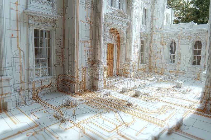 Intricate Architectural Design of a Modern Courtyard with Illuminated ...