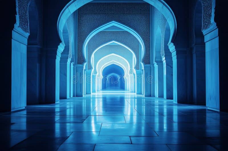Intricate Architectural Design Showcases Blue Lighting and Arches in a ...