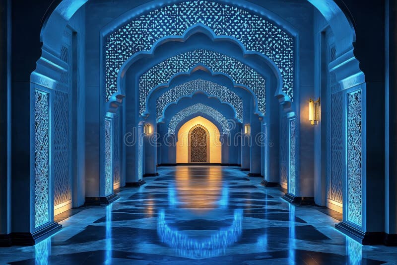 Intricate Architectural Design Showcases Blue Lighting and Arches in a ...